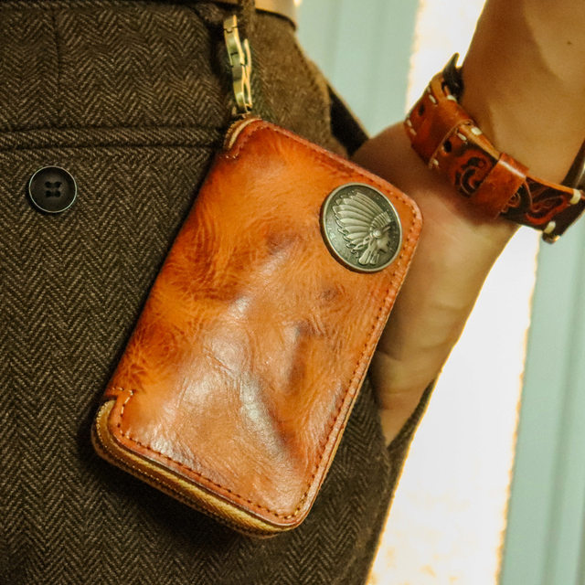 Original vegetable tanned leather key bag men's leather waist hanging ...