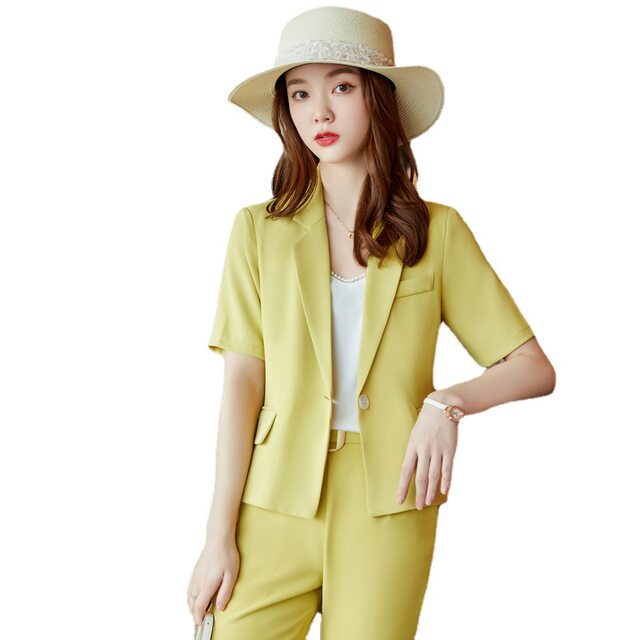 Slim Exclusive Fashion Complete Set of Yellow Short Suit Jacket Women's ...