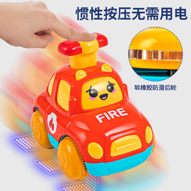 Children's Inertia Pull-Back Car for Boys, Push-Button Toy Car for 1-3 ...