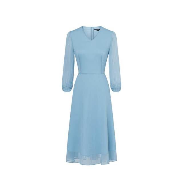 Scofield women's V-neck waist-hugging high-end dress blue fairy skirt ...